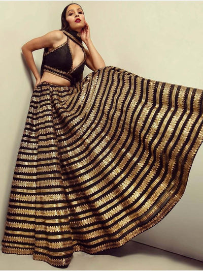 Buy BLACK COLOUR SEQUENCE LEHENGA CHOLI SET Online. – Odette